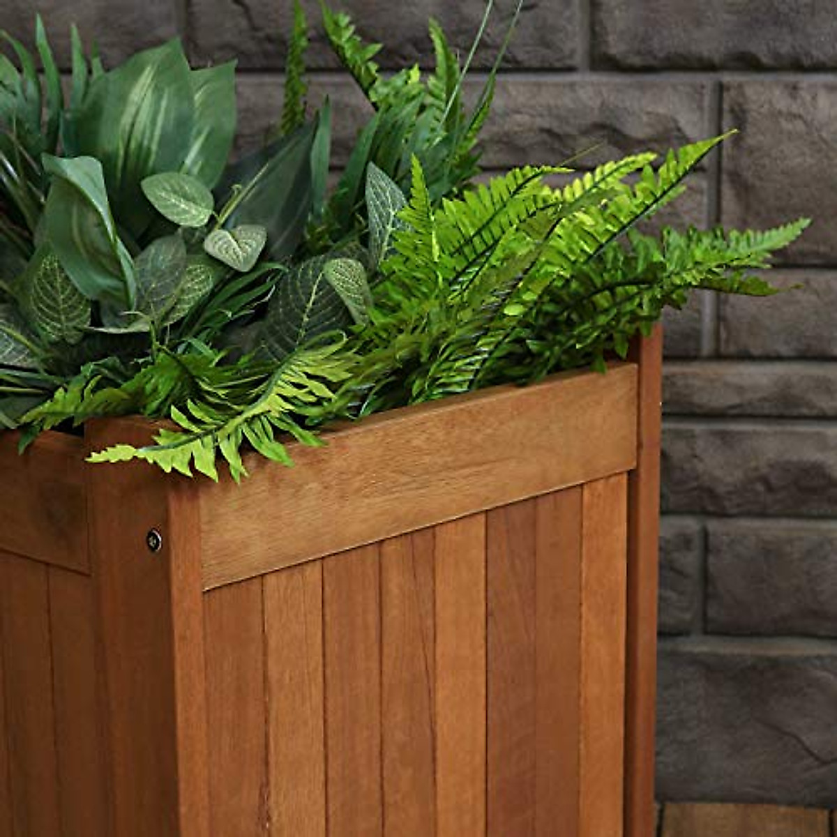 Sunnydaze 68-Inch Meranti Wood Outdoor Planter Box Bench with Teak Oil Finish