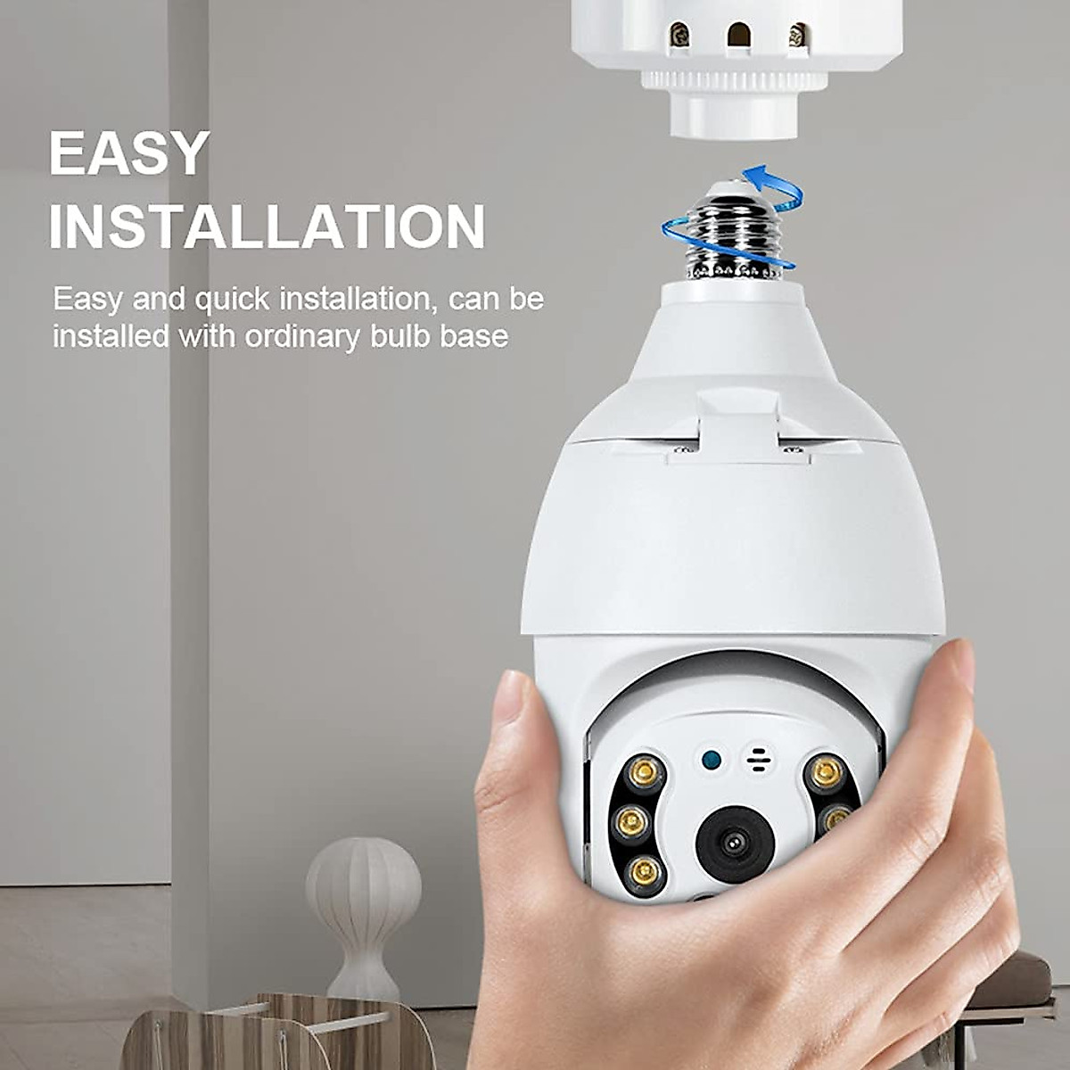EVERSECU 2K 4MP Light Bulb Security Camera, Outdoor Waterproof, 360° View, 2.4G WiFi&Wireless, Motion Detection, Auto Tracking, 2 Way Audio, Color Night Vision, Work with Alexa Google, Siren Alarm