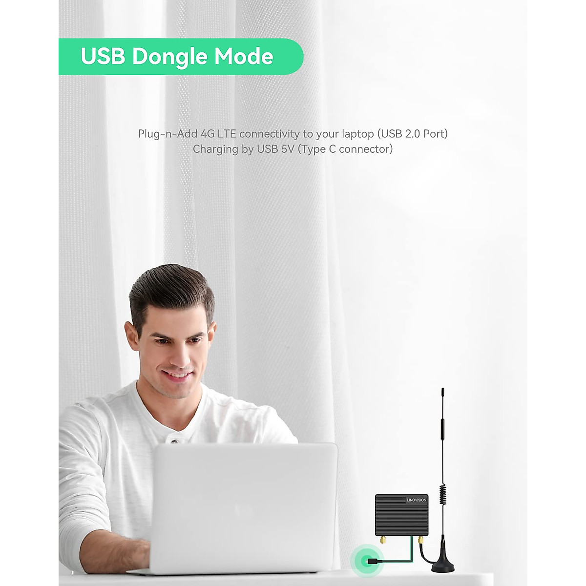 LINOVISION Mini Industrial 4G LTE Router with Low Power Consumption, GPS, RS232/RS485, DI/DO, USB Dongle Mode for Computer, Cellular Router for Vending Machine, Vehicles, Robots with Solar Battery