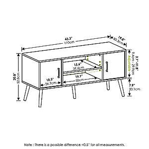 Furinno Claude Mid Century Style Wood Legs TV Stand For TV Size Up To 50 inch With Two Cabinets, Espresso