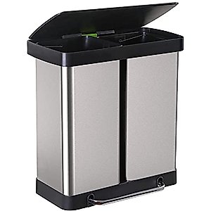 Kitchen Trash Can with Lid for Office Bedroom Bathroom Step Trash Bin Fingerprint-Proof Brushed Stainless Steel Trash Can (16 Gallon/ 60L)