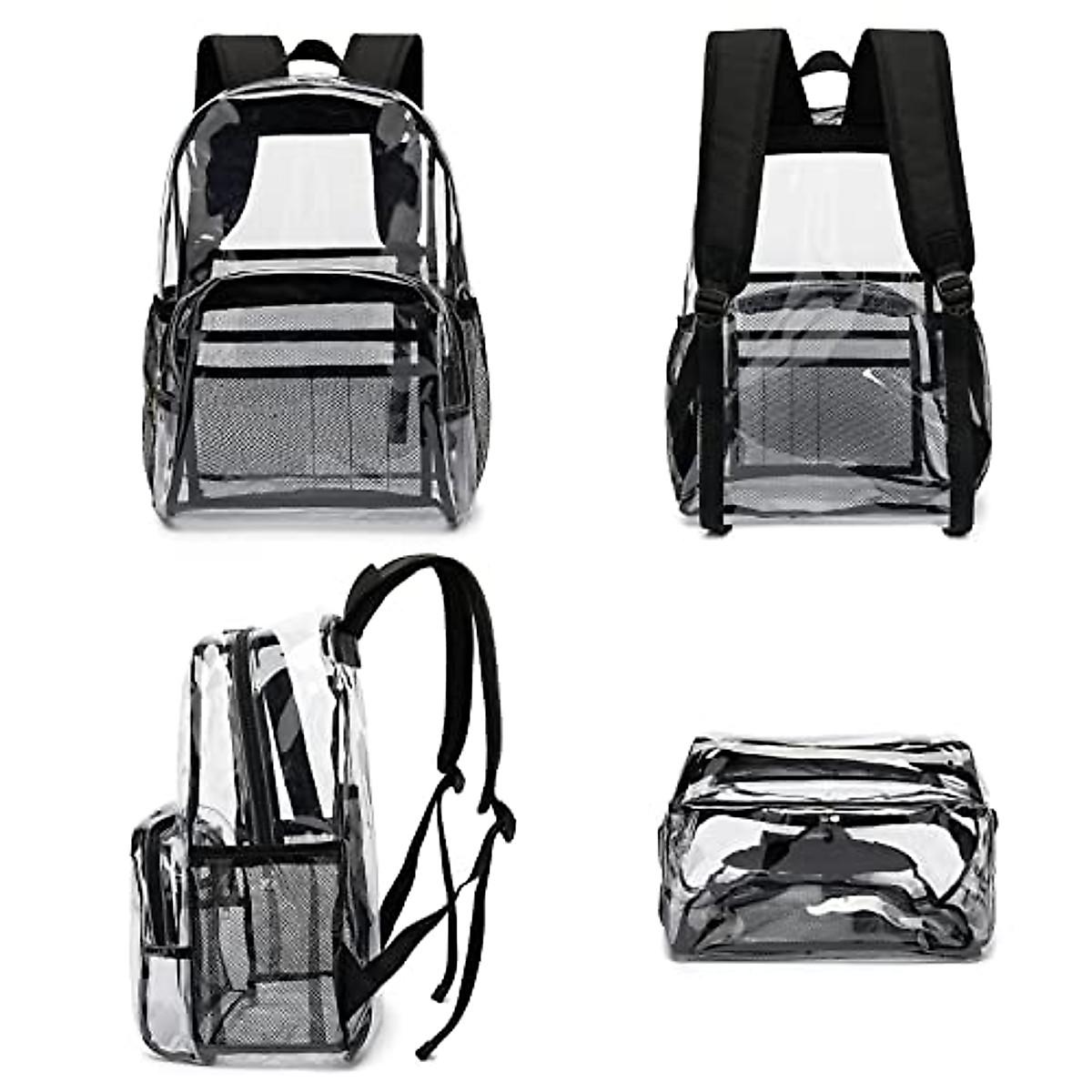 Clear Backpack School Bag Bookbag, Heavy Duty PVC Plastic Transparent See Through Backpacks for Men Women Girls Boys (Black)