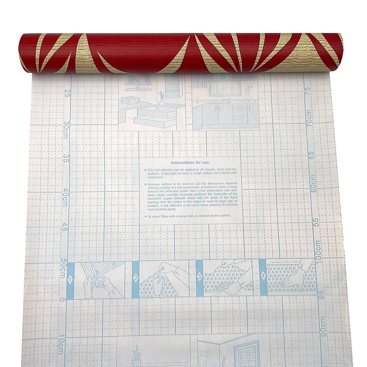 Yifely Red Geometric Design Furniture Paper Self-Adhesive Shelf Liner Dresser Drawer Sticker 17.7 Inch by 9.8 Feet