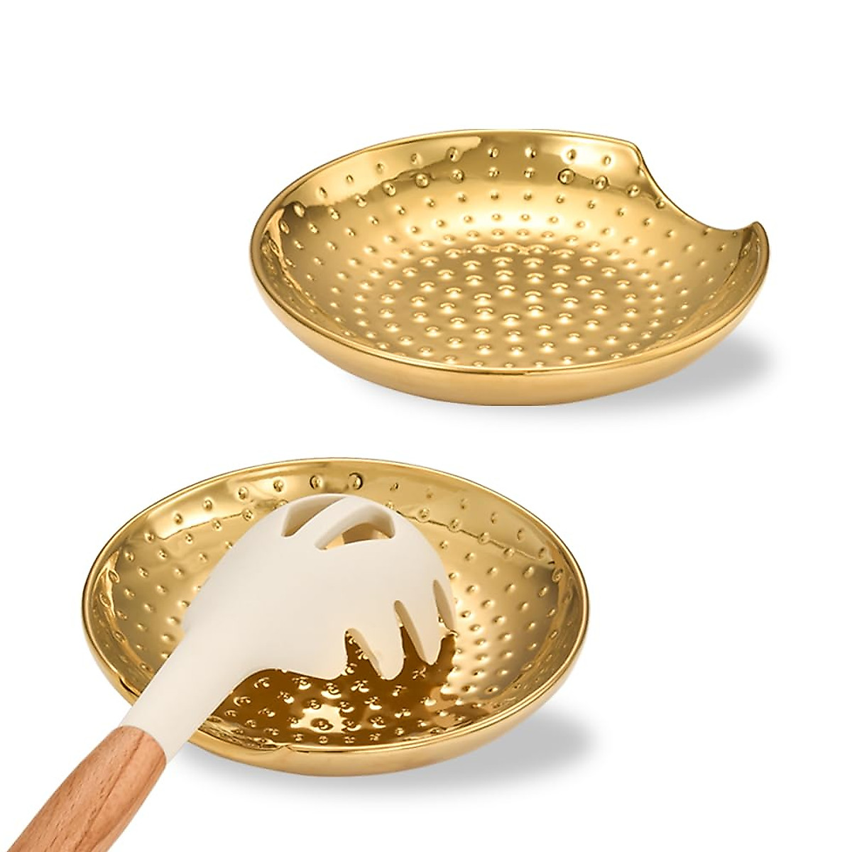 2 Pack Ceramic Spoon Rest for Stove Top, t5" Large Spoon Holder for Kitchen Counter, Ceramic Coffee Spoons Rest for Spoons, Ladles, Tong, Kitchen Spoon Holder for Multiple Utensils, Housewarming Gifts