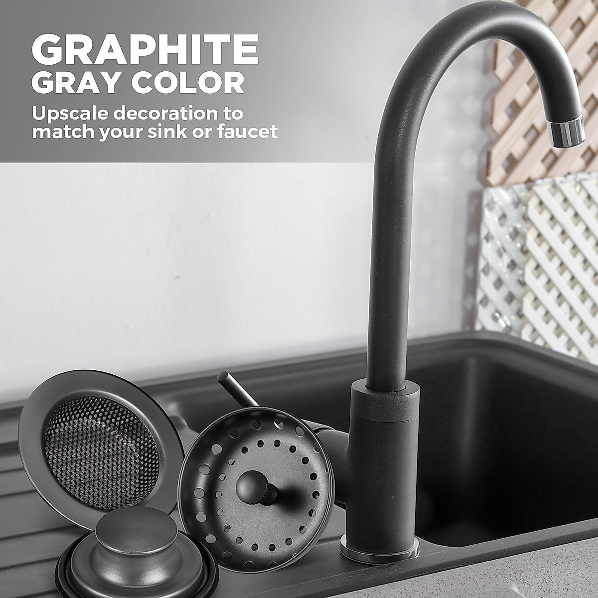 Mudder 3 Pcs Kitchen Sink Drain Strainer and Stopper Stainless Steel Garbage Disposal Plug with Handle Universal Anti-Clogging Kitchen Sink Filter Sieve Basket Strainer(Graphite Gray)