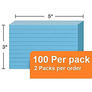 1InTheOffice Blue Index Cards 3x5 Ruled, Ruled Index Cards 3x5, Blue, 200/Cards