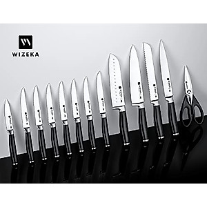 WIZEKA Knife Set, NSF Certified 15pcs Kitchen Knife Set, 1.4116 German Stainless Steel Knife Sets for Kitchen With Block, Full Tang Design&Comfortable Anti-Slip Handle, Black Knight Series