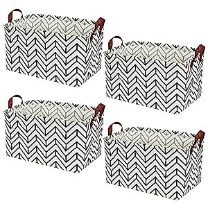 Kingrol 4 Pack Foldable Storage Baskets with Handles, Waterproof Storage Bins for Home, Office, Nursery, Laundry Organizers, 15 x 10.25 x 9.75 Inch