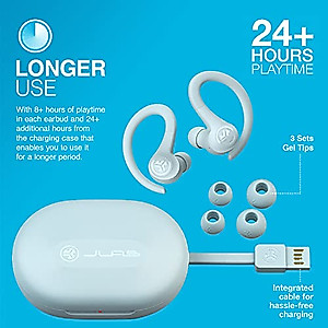 JLab Go Air Sport, Wireless Workout Earbuds Featuring C3 Clear Calling, Secure Earhook Sport Design, 32+ Hour Bluetooth Playtime, and 3 EQ Sound Settings (Light Blue)