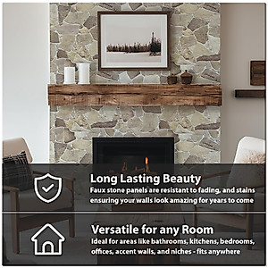 CONCORD WALLCOVERINGS ™ 5 Pack 3D Faux Brick Wall Panels, Beige Grey Wild Stone, Lightweight 38.7" x 25" (98.3 cm x 63.5 cm) PVC Sheets, Decorative Tiles for Living Room, Kitchen - Covers 33.59 Sq Ft