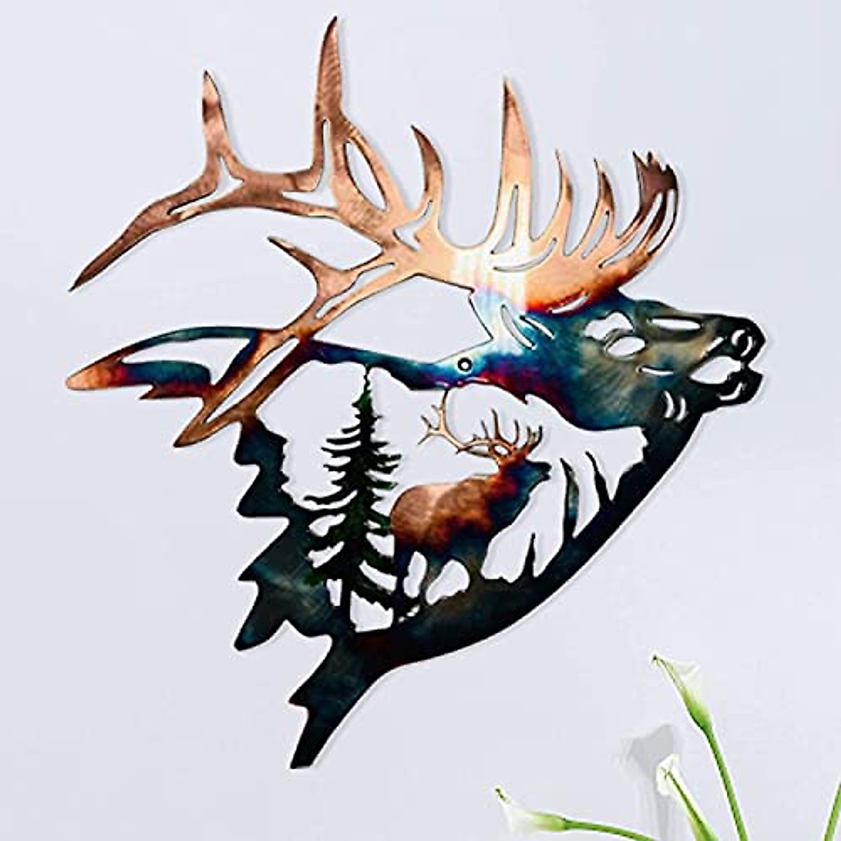 ArtsyCase Home Collection Metal Wall Decor, Elk Deer Metal Wall Art Sculpture Silhouette Craft with Rustic Cabin Décor Finish Wall Decor Hanging for Living Room, Bedroom, Bathroom Indoor, 12.8 inch