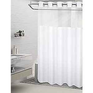 SUMGAR No Hook Shower Curtain Extral Long 71" x 86" White Waffle Weave Textured Fabric Cloth Hotel Luxury Simple Elegant Shower Curtains Set with Snap in Liner for Modern Farmhouse Bathroom