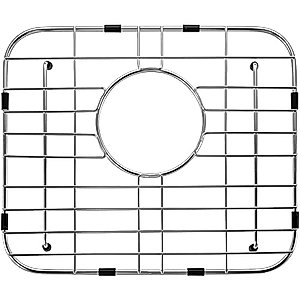 Brzkyr Universal Kitchen Sink Protector Grids, 13 9/16" X 11 5/8" Stainless Steel Sink Grid and Sink Protector with Rear Drain with Corner Radius 3-1/2", Sink Bottom Grid