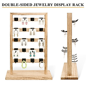 Fumingpal Earring Display Stands for Selling, Wooden Jewelry Display Rack with 20 Removable Hooks, 5-Tier Jewelry Organizer for Earring Cards, Necklaces, Bracelets, Keychains(Oak Color)