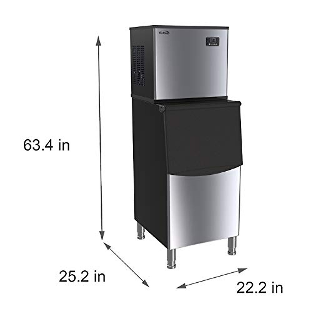KoolMore Modular Ice Maker Machine, 315 lb. Full Cube Production, Free-Standing with Air Cooled Evaporator, 200 lb Bin, Stainless-Steel