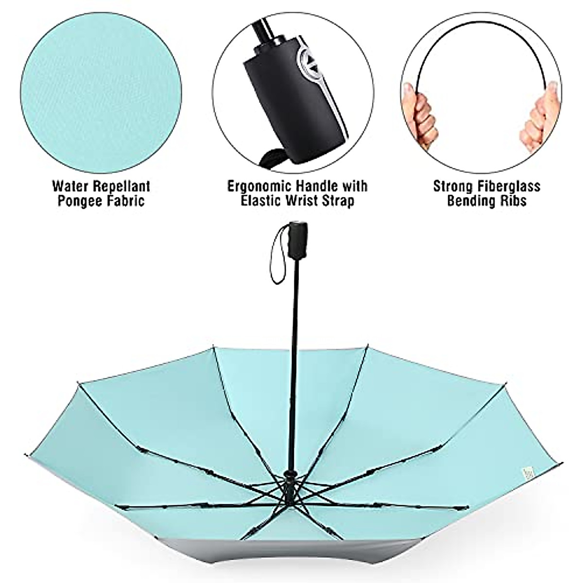 G4Free UPF 50+ UV Protection Large Travel Umbrella 46 Inch Auto Open Close Windproof Sun Blocking Umbrella (Lake Blue)