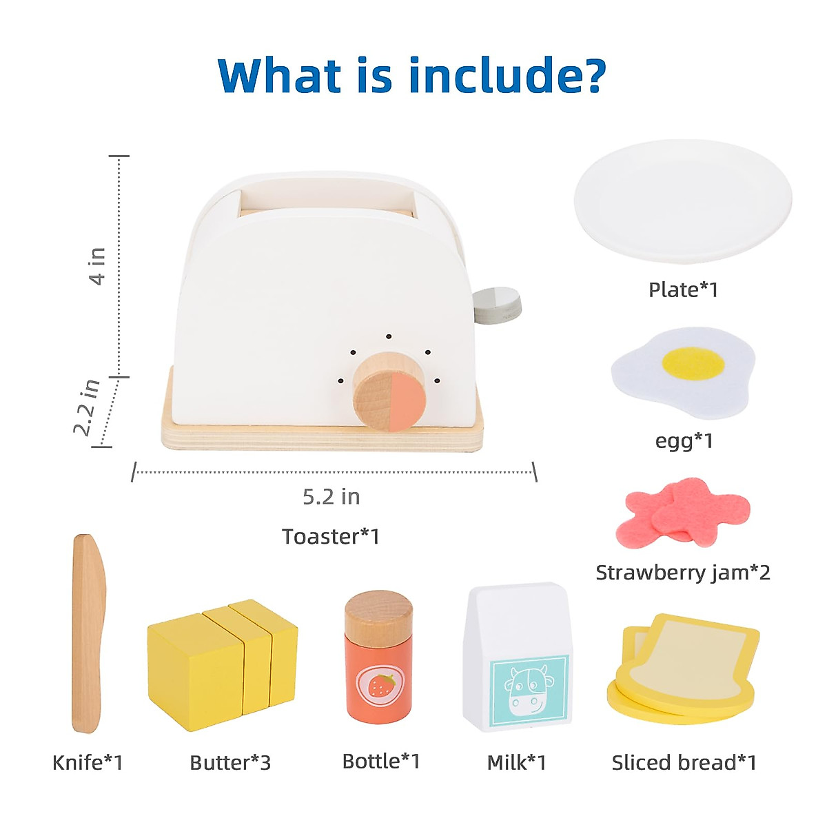 TOOKYLAND Wooden Pop Up Toaster Play Set, Play Toaster for Kid Kitchen, Wooden Play Kitchen Set with Accessories (10 pcs)…