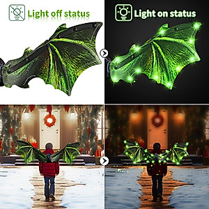 Toddler Electric Dragon Wings, Kids Dinosaur Costume Wings with LED Light & Music, Halloween Dino Dress-Up Costumes for Boys & Girls, Green Dinosaur toys for Kids as Christmas Birthday Party Gifts