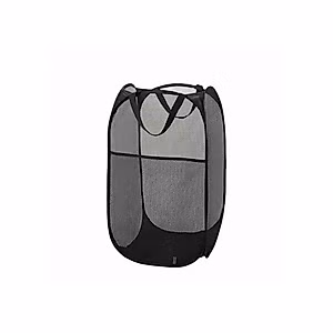Clasoul pop up hamper with a handle, portable foldable laundry basket. The mesh laundry basket is breathable and moisture-proof, and the large capacity pop up laundry is suitable for home（black）