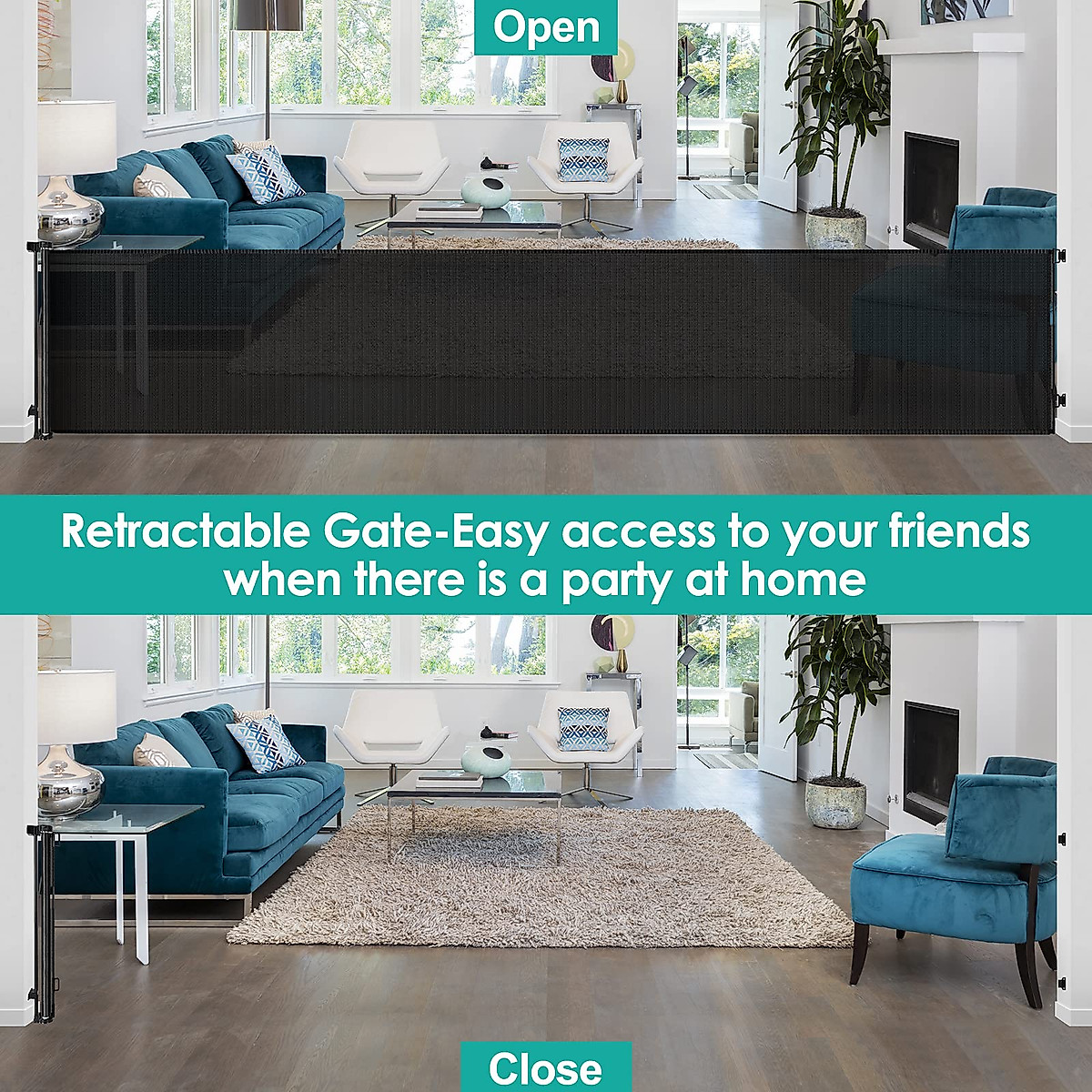 200 Inch Extra Large Baby Gate Retractable Baby Gates Extra Wide Baby Gate for Dogs Indoor Extra Long Retractable Dog Gate Mesh Baby Gate for Stairs Safety Gates for Kids Child Gates for Doorways