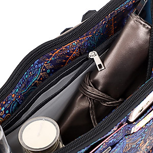 BTSKY Printing Handbag Organizers Inside Purse Insert - High Capacity 13 Pockets Bag Tote Organizer with Handle(Blue Lotus)