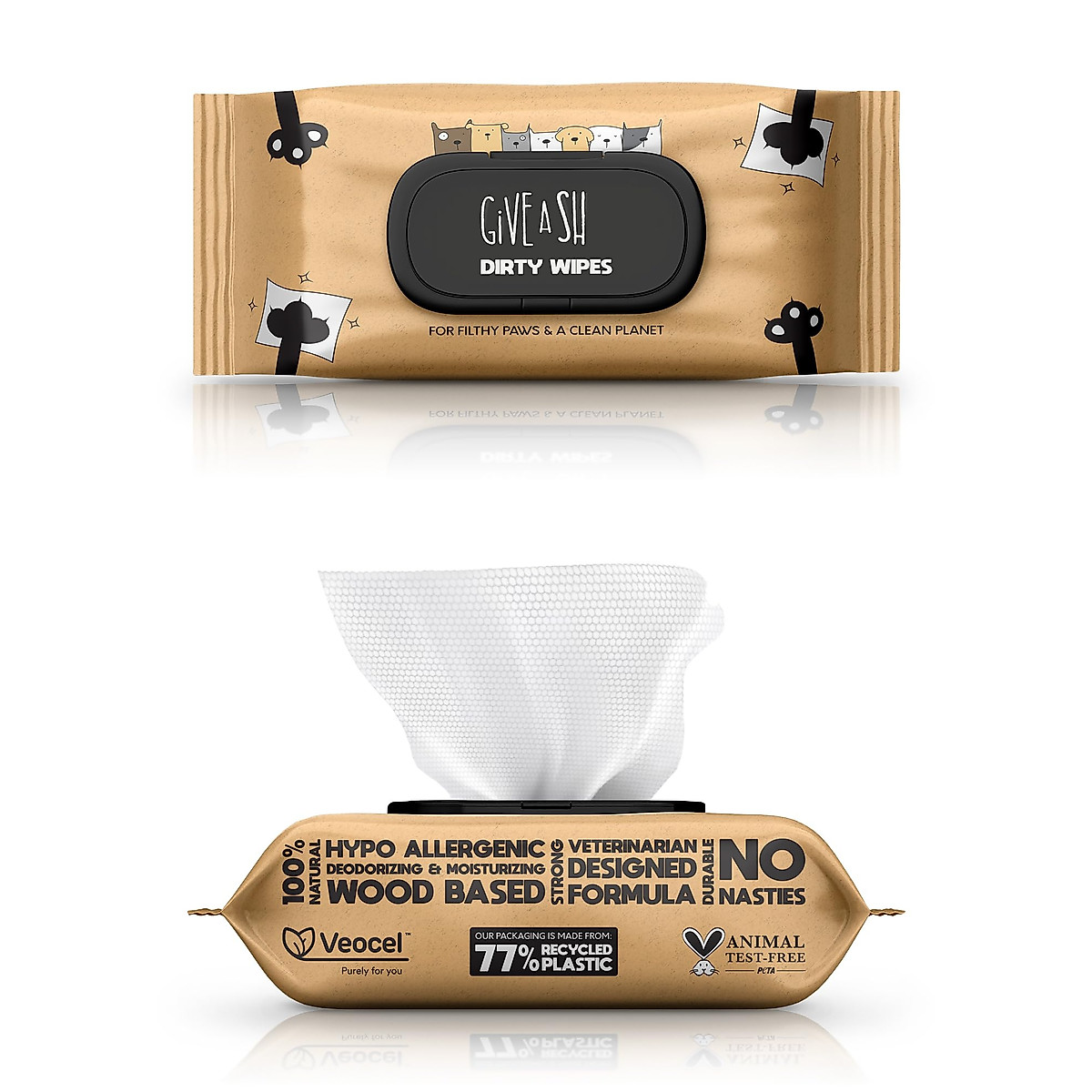 G.A.S Plant-Based Full Body Pet Wipes for Dogs & Cats - Vet-Designed & Hypoallergenic Dog Wipes - Cleaning & Deodorizing Wipes for Pets - Wood-Based & Earth-Friendly - Pack of 100 Wipes