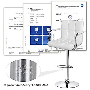 Yaheetech Tall Bar Stools Set of 2 Modern Square PU Leather Adjustable BarStools Counter Height Stools with Arms and Back Bar Chairs 360 Swivel Stool White