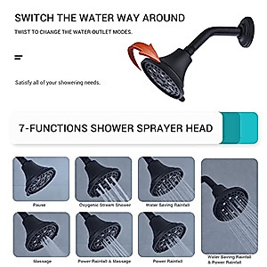 Matte Black Tub Shower Trim Kit Pressure Balance Shower Faucet Set 7 Function Powerful Shower Head with Diverter Bathtub Spout (Brass Rough-In Valve Included)