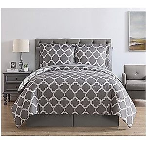 VCNY Home Galaxy Reversible 8 Piece Bed-In-A-Bag Comforter Set, Queen, Grey/White