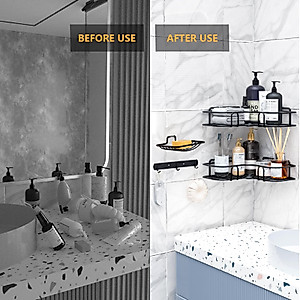 LURVUO Corner Shower Caddy, 4Pack Shower Organizer Corner Shower Shelves with Soap Holder and Independent Hooks, No Drilling Wall Mounted Shower for Rack Bathroom,Dorm and Kitchen Storage.