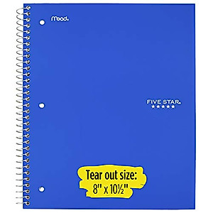 Five Star Spiral Notebook, 5-Subject, Wide Ruled Paper, 10-1/2" x 8", 150 Sheets, Tidewater Blue (930012CG1)