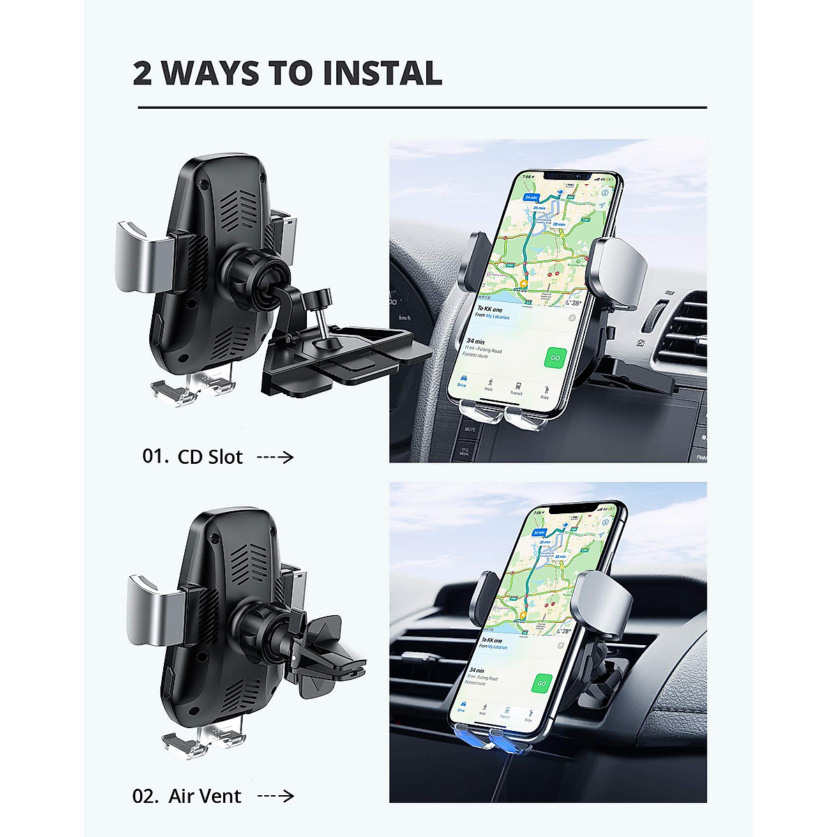 [Military-Grade Quality] VICSEED Wireless Car Charger Mount, Auto-Clamping Qi Fast Charging CD Phone Holder for Car Wireless Charger, Wireless Car Charger Vent Mount for iPhone 13 Pro Max S21 etc
