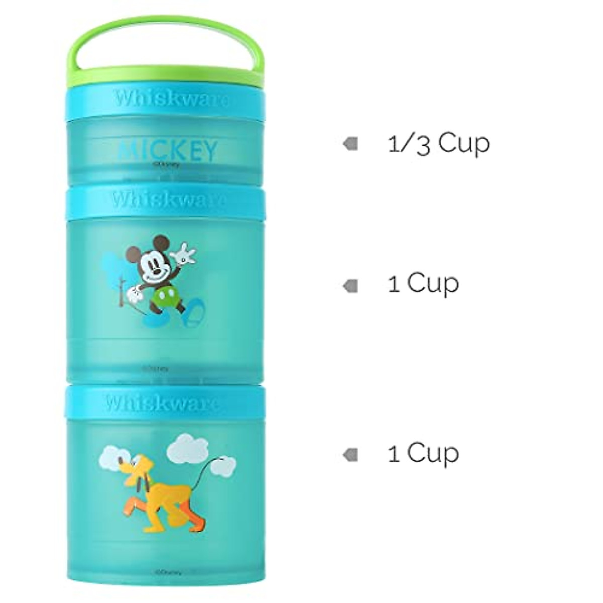 Whiskware Disney Stackable Snack Containers for Kids and Toddlers, 3 Stackable Snack Cups for School and Travel, Mickey and Pluto