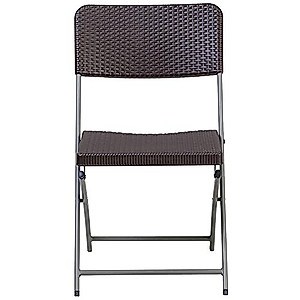 Flash Furniture HERCULES Series Brown Plastic Rattan Folding Chair with Grey Frame