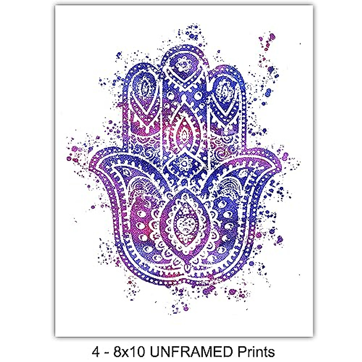 Zen Meditation Buddha Art - 8x10 Poster Set - Buddha, Yin Yang, Om, Hamsa Hand of Fatima - New Age Spiritual Gift for Buddhist, Yoga Teacher, Instructor, Studio - Unframed Wall Decor, Room Decoration