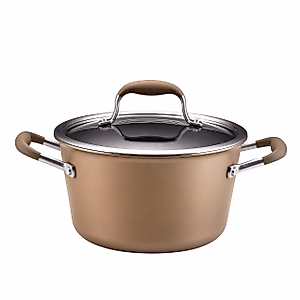 Anolon Advanced Hard Anodized Nonstick Sauce Pan/Saucepan with Lid, 4.5 Quart, Brown