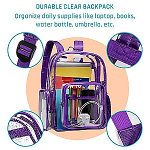 iSPECLE Clear Backpack, Large Clear Backpack with Laptop Compartment, Clear Bookbags with Reinforced Padded Straps, Transparent Bag for College, Work, Security, Dark Purple