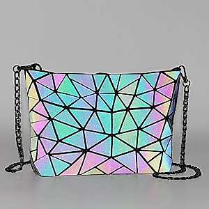 Mily Womens Holographic Laser Leather Envelope Clutch Handbag Purse Luminous