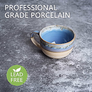 Bosmarlin Ceramic Jumbo Coffee Mug Set of 2, 23 Oz, Large Mug Soup Bowls with Handles, Dishwasher and Microwave Safe (Blue)