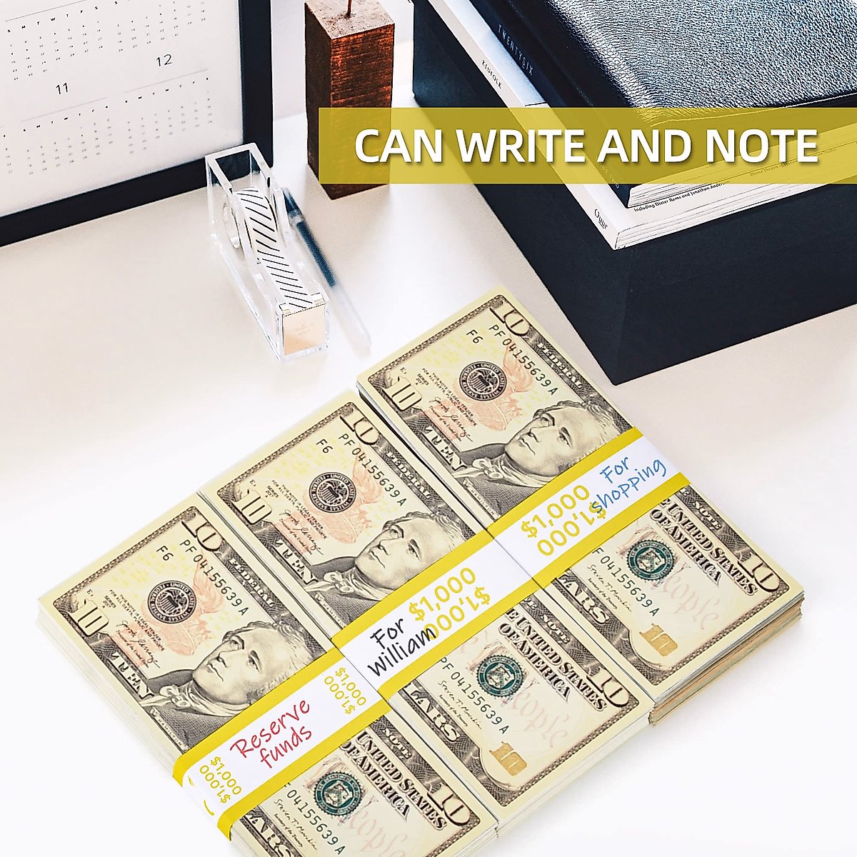 Money Bands 550 Pack for Cash Self Adhesive Wrappers for Bills Currency Straps for Dollar Wraps Organizer($1000 / Yellow)