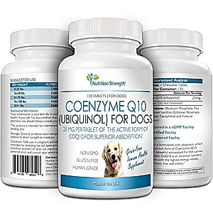 Nutrition Strength Coenzyme Q10 for Dogs Grain-Free Supplement, Ubiquinol - The Electron-Rich Form of CoQ10, Promotes Heart Health, Cognitive and Energy Support for Dogs, 120 Chewable Tablets