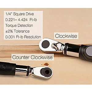 Summit Tools Bit-Head Digital Torque Wrench, 1/4 inch Drive Adopter, 0.221-4.424 ft-lbs Range, Measure Peak Torque, Compact Size, Calibrated (BMS2-006CN-S)