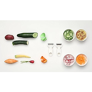 Kuhn Rikon Click-N-Curl Spiralizer Set with Swiss & Julienne Peelers, White/Orange/Green