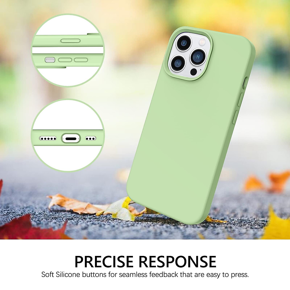 GUAGUA Compatible with iPhone 14 Pro Max Case 6.7 Inch Liquid Silicone Soft Gel Rubber Slim Microfiber Lining Cushion Texture Cover Shockproof Protective Case for iPhone 14 Pro Max, Matcha Green