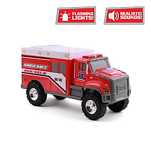 Mighty Fleet Rescue Force 12" Tough Cab Ambulance Toy w/Lights & Sounds, Realistic Design for Rugged Play, Ages 3+, Free Wheeling Play