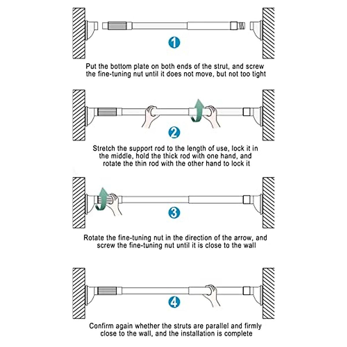 Closet Pole, Closet Rod with Telescopic Adjustment, with Wardrobe Rail Rod Pole Socket and Screws, Clothes Rod for Closet, Suitable for Wardrobes, Cabinets, Bathrooms, Balconies (35.4''-59.1'')