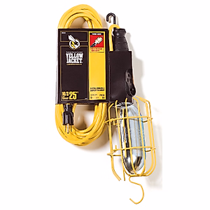 Yellow Jacket 2893 16/3 SJTW Trouble Light Work Light with Metal Guard and Outlet, 25-Feet