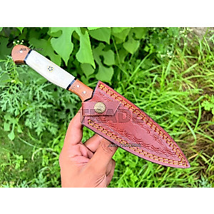 JNR Traders Damascus Paring Knife, Steak Knife, 6 in Chef Knife with Leather Sheath, Full Tang Thin Ultra-Sharp Bbq Knife 3702