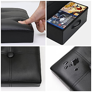 AmasSmile® Storage Ottoman Foot Rest Stool, 16 inch Leather Folding Footstool Bench, Short Ottoman Bench, Storage Foot Rest Store, Books,Records Support 220 lbs, Black