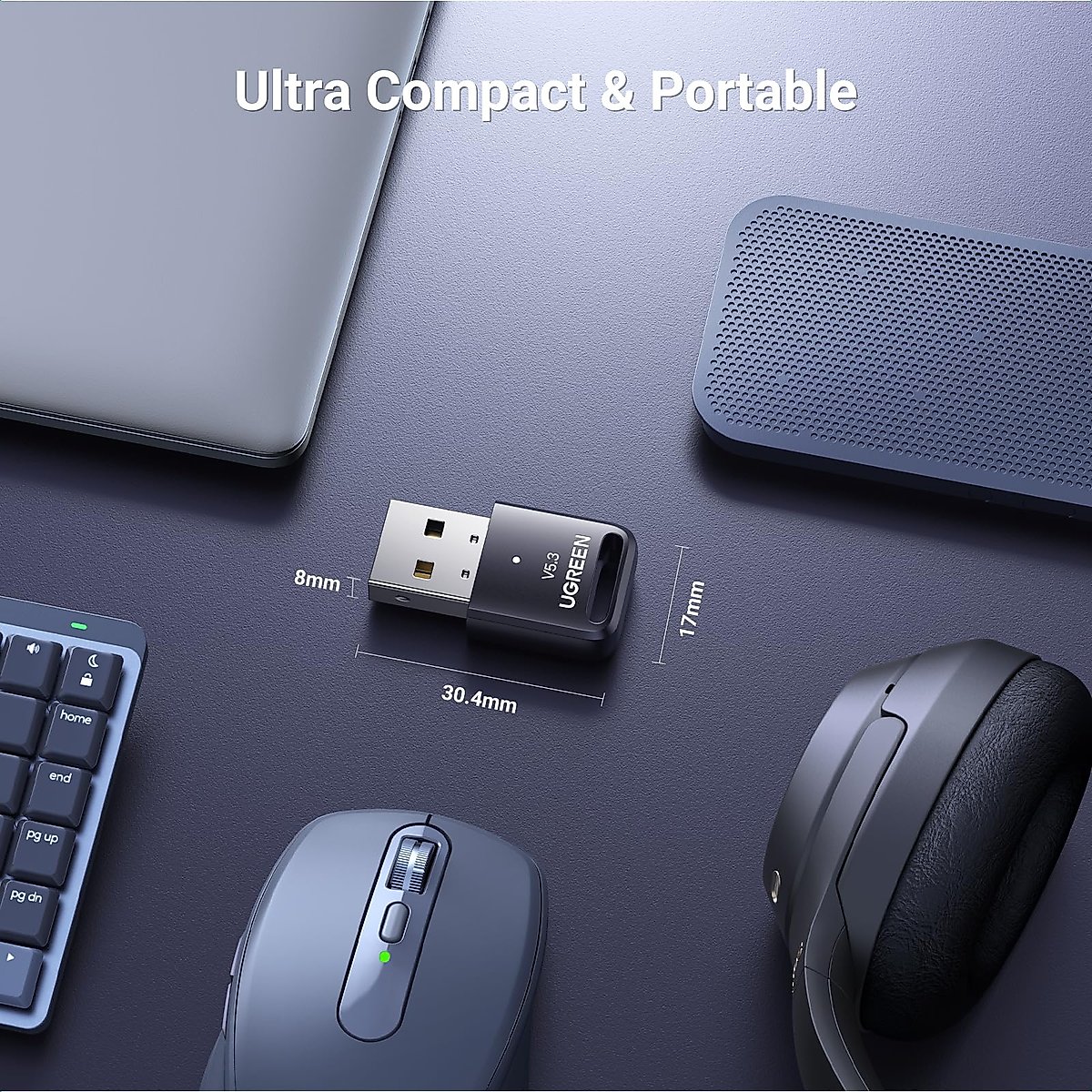 UGREEN Bluetooth Adapter, USB Bluetooth 5.3 Adapter for PC, Wireless Bluetooth Dongle, Plug and Play for Windows 11/10/8.1 Headphone Mouse Keyboard Printer Speaker Xbox PS5 Game Controllers